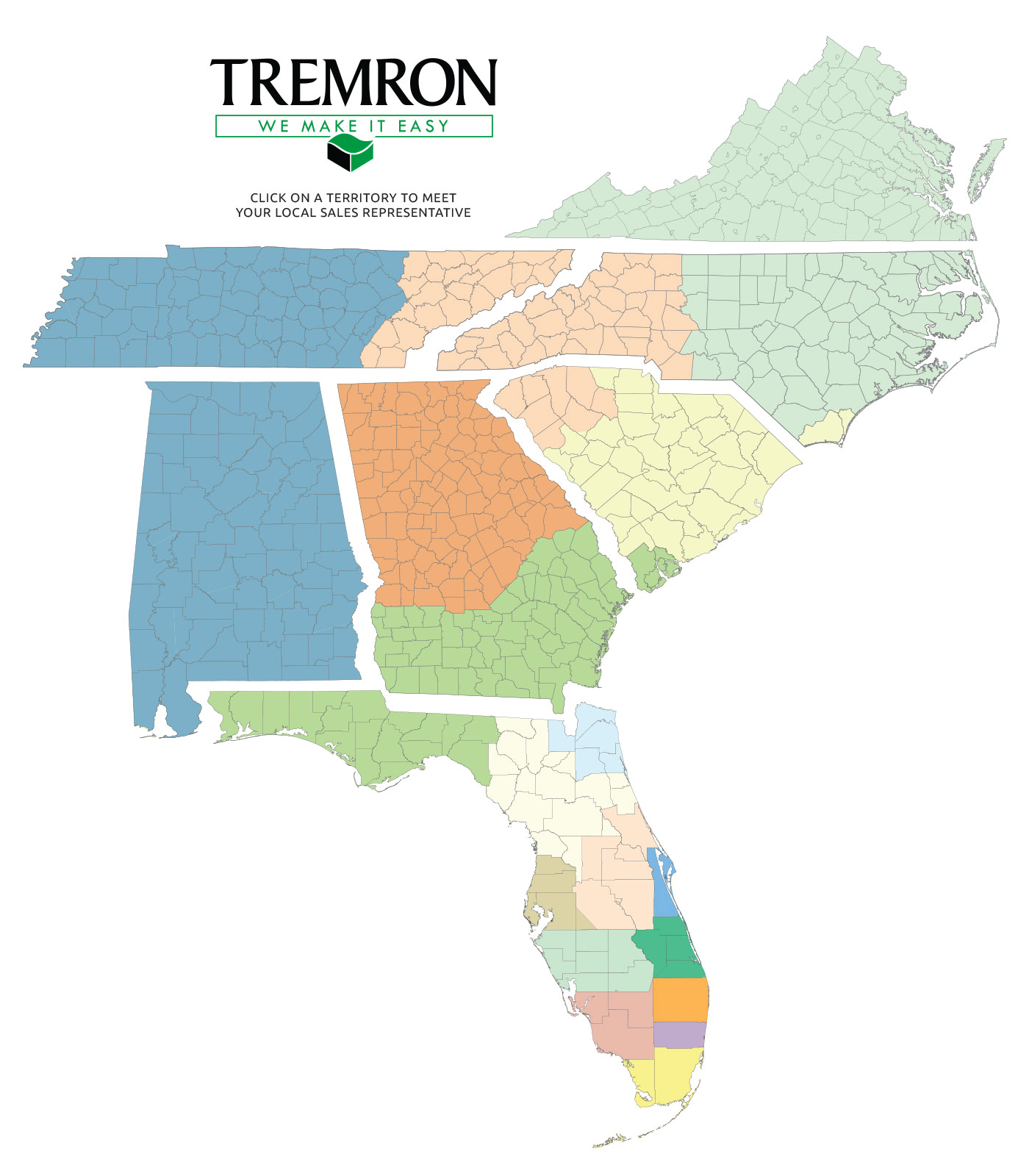 Tremron Sales Representative Territory Map
